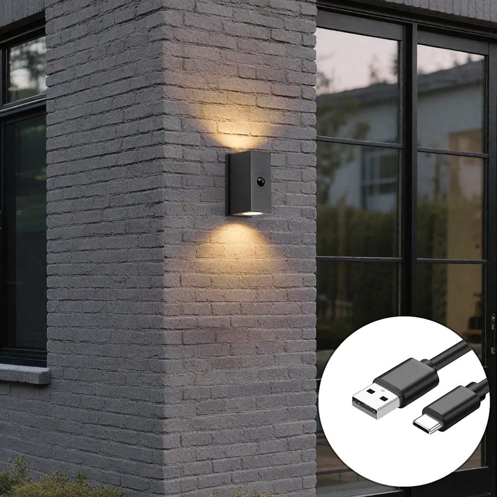 Nástěnná lampa černá 4-krokový senzor magnetická vč. LED dobíjecí - Baleno