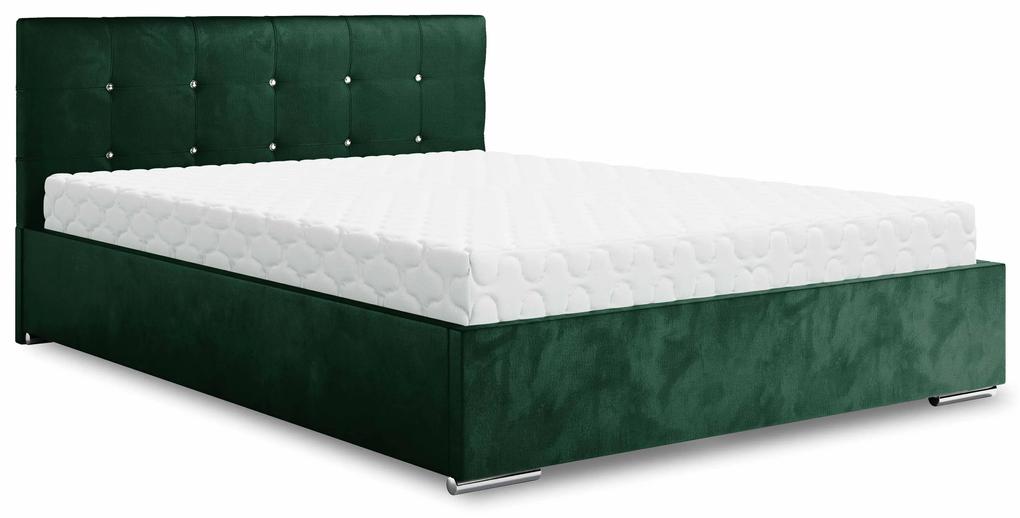 Manželská postel 140 cm Lonnie (tmavě zelená) (s roštem a úložným prostorem). 1047080