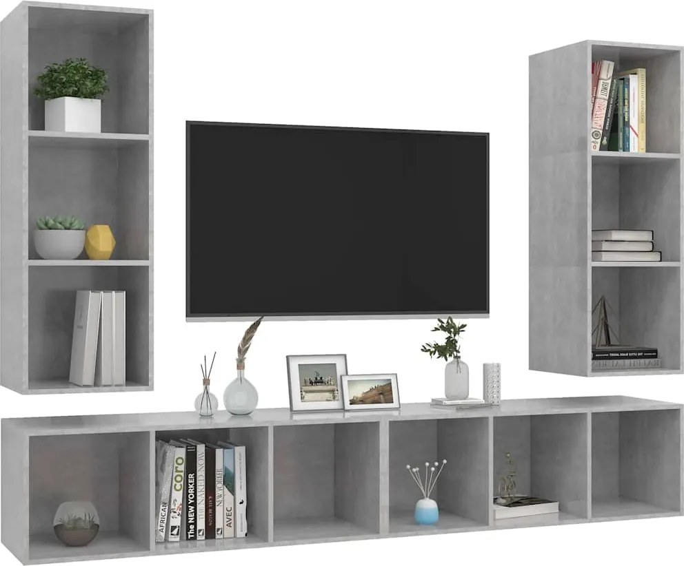 Nástěnné TV skříňky 4 ks betonově šedé dřevotříska 3079884