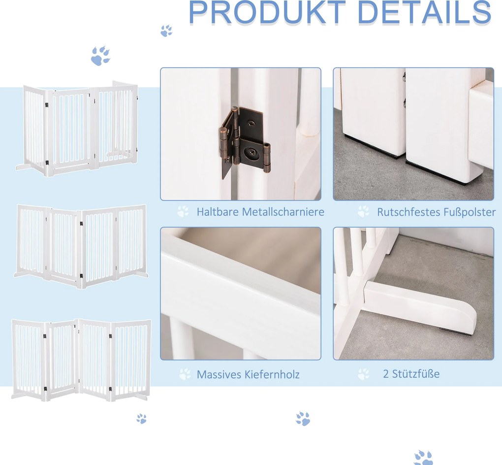 PawHut Freestanding Dog Barrier Gate s nohama 220 x 91 cm Dřevěná brána pro psy Bezpečnostní brána pro schody Dveřní ochranná brána pro schody, dveře…