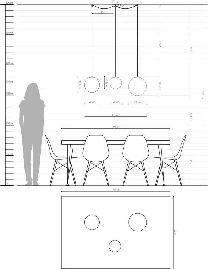 Bílé závěsné svítidlo se 3 stínidly a objímkou ve zlaté barvě Sotto Luce TSUKI