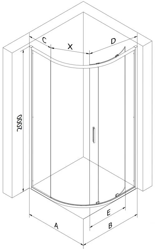 Mexen Exo, posuvný půlkruhový sprchový kout 100 x 80 cm, čiré sklo, zlatá, 8131-100-080-50-00