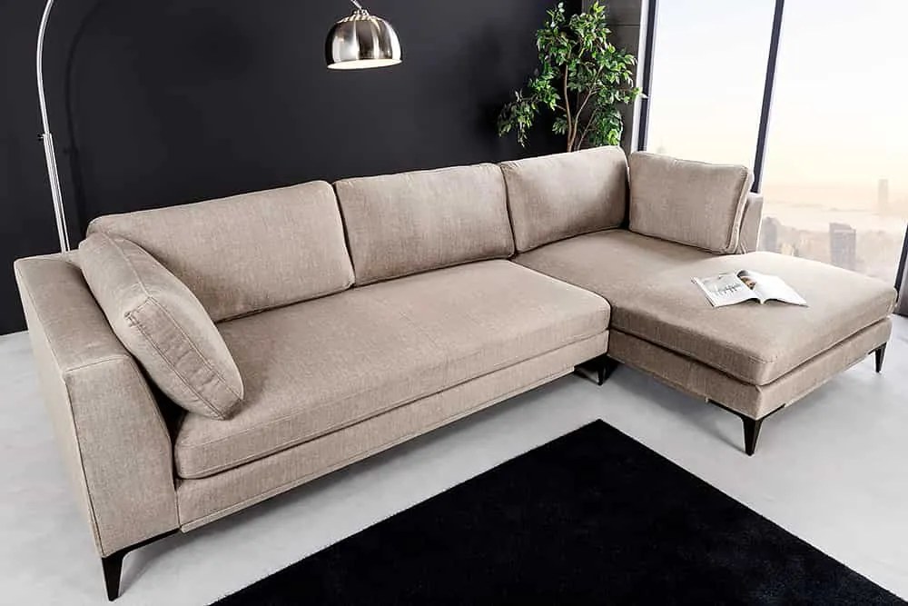 Designová rohová sedačka Sashanique 313 cm taupe samet - pravá