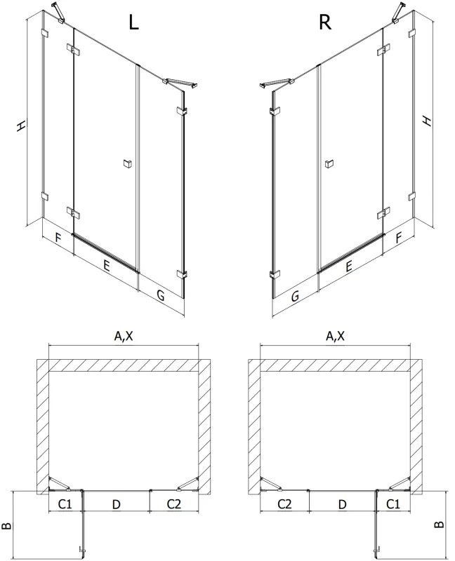 Mexen Lunar, pravé otočné sprchové dveře 140 cm, čiré sklo, chromový profil, 834S-140-050-01-00-P