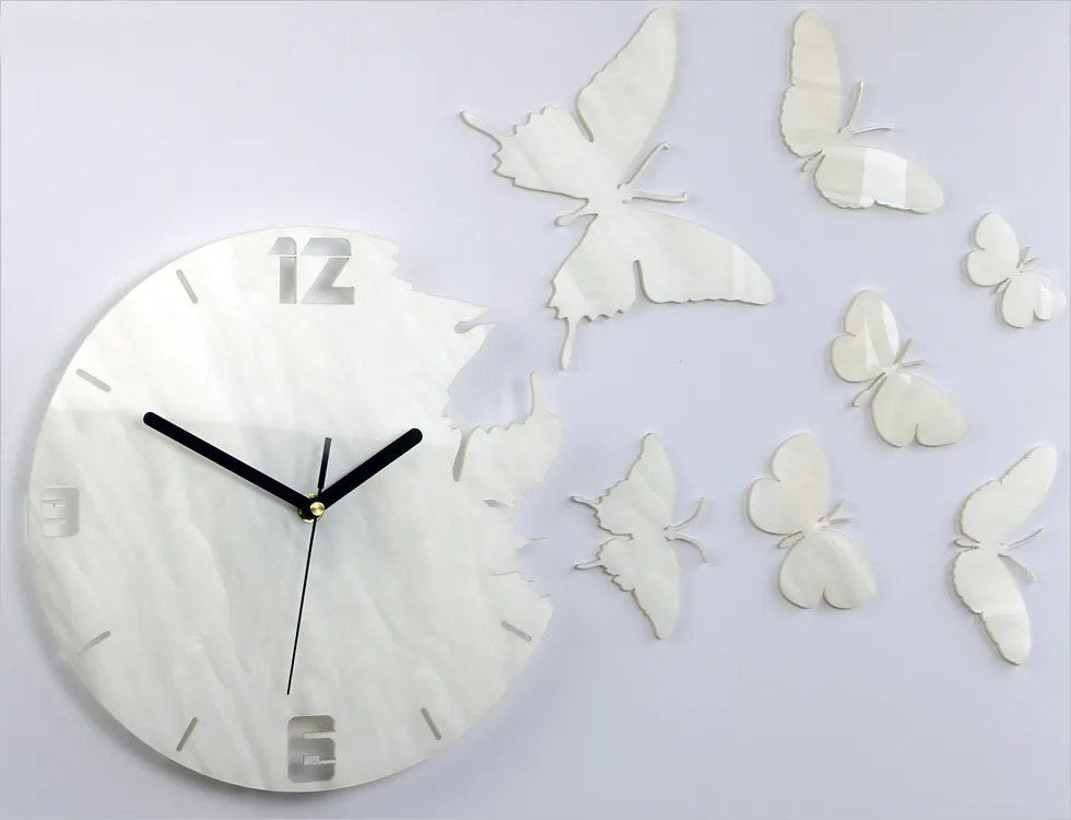 M.Clock Nástěnné hodiny motýli 30x54cm premium různé barvy Barva: hliníkové