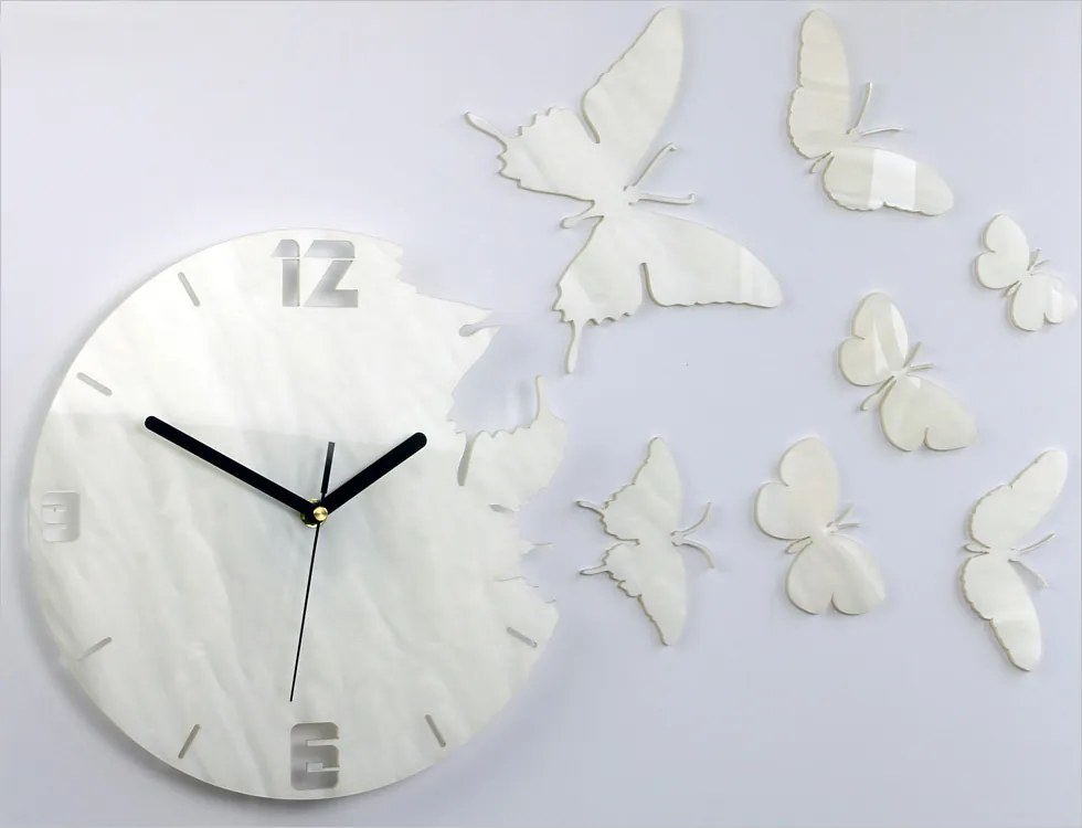 M.Clock Nástěnné hodiny motýli 30x54cm premium různé barvy Barva: zrcadlové