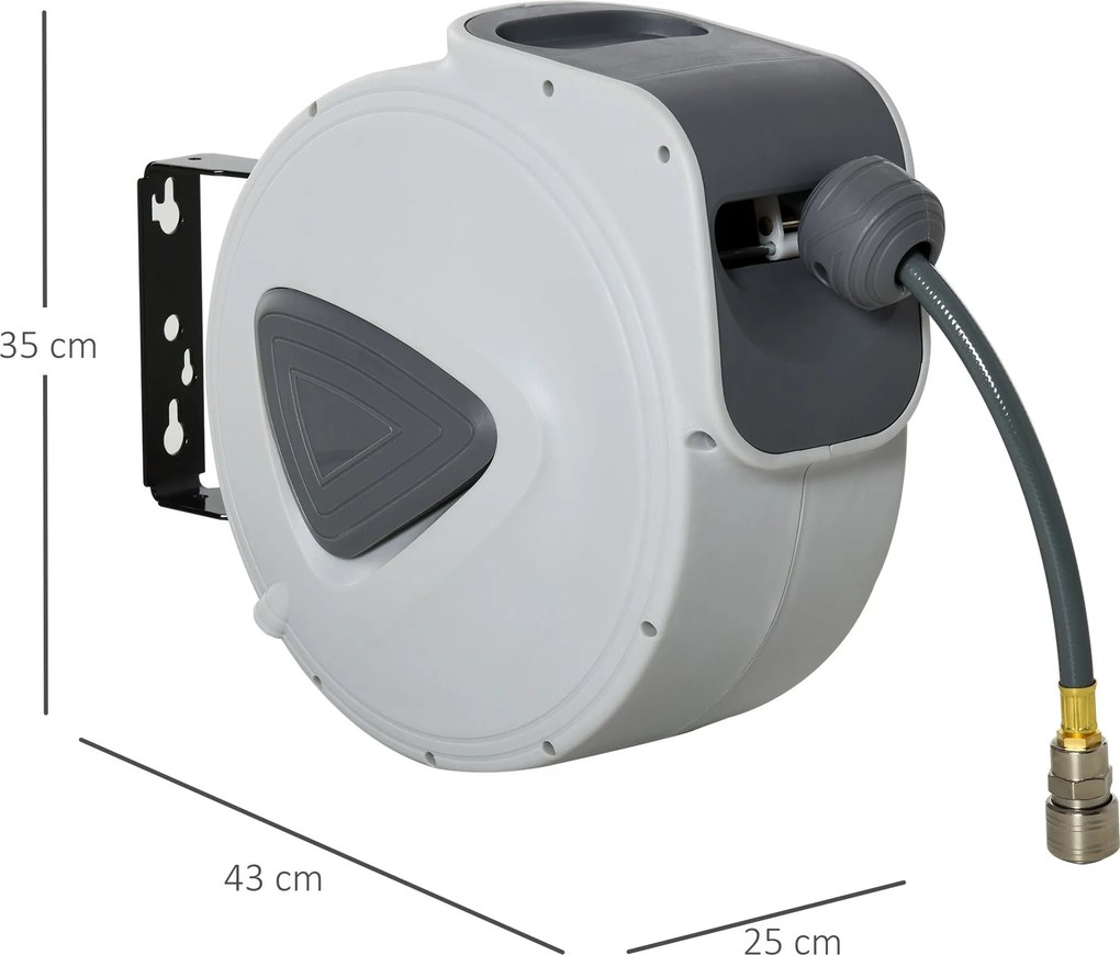 DURHAND Automatická navíjecí hadice 20m + 194cm s připojením Φ1/4'', montovatelná na zeď a otočná o 180°, šedá