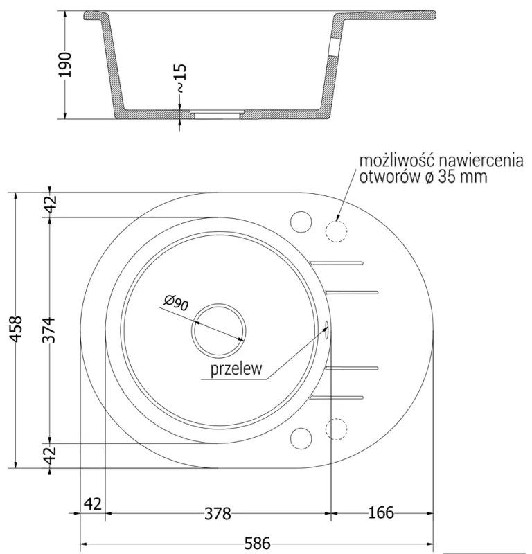 Mexen Kevin 1-miskový granitový dřez s odkapávačem 586 x 458 mm, Bílá, sifon Zlatá - 6517581005-20-G