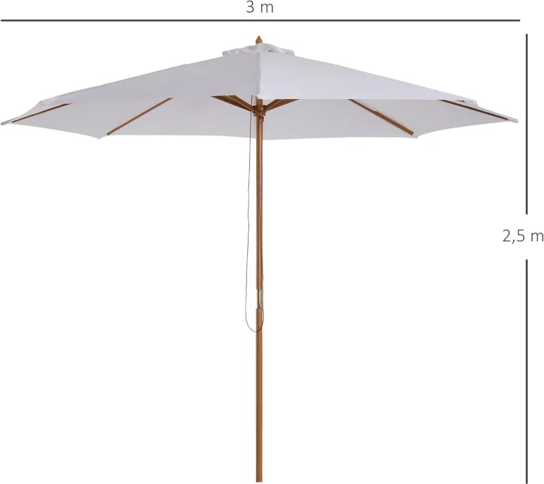 Slunečník Ø 300 cm, jedlové dřevo/bambus/polyester, UV a voděodolný, krémově bílý 01-0244
