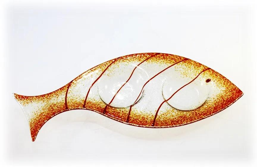 BDK-GLASS Skleněný svícínek rybička - FISH - oranžová Rozměr: 17x8cm