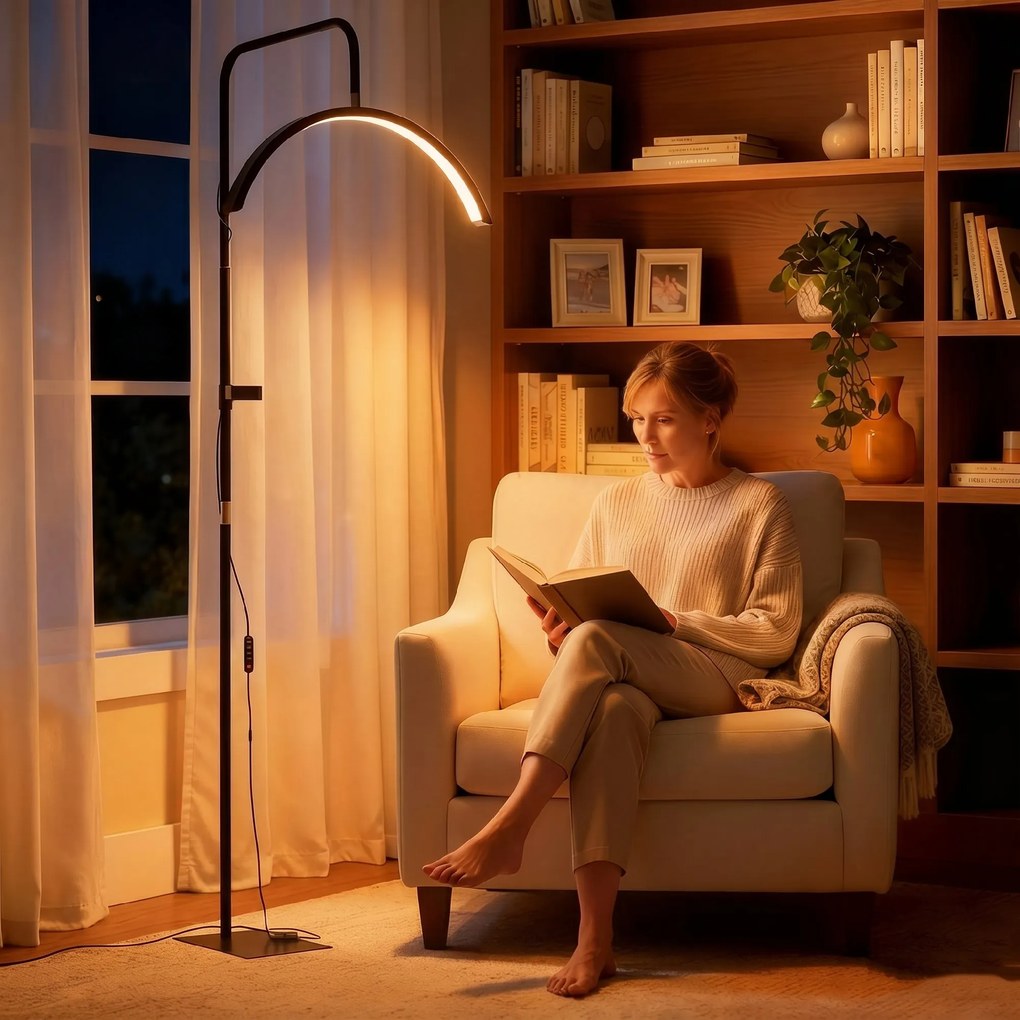 HOMCOM LED půlměsíční řasová lampa s držákem na telefon, 350° otočná, beauty ringlight, teplá lampa s nastavitelnou výškou