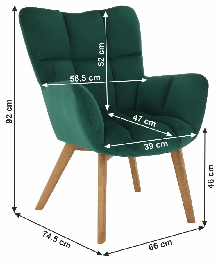 Designové křeslo, smaragdová/dub, FONDAR