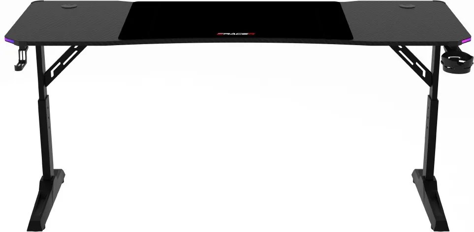 Výškově nastavitelný herní stůl ERACER H1216 — 160x60 cm, kov, melamin, černá, RGB podsvícení