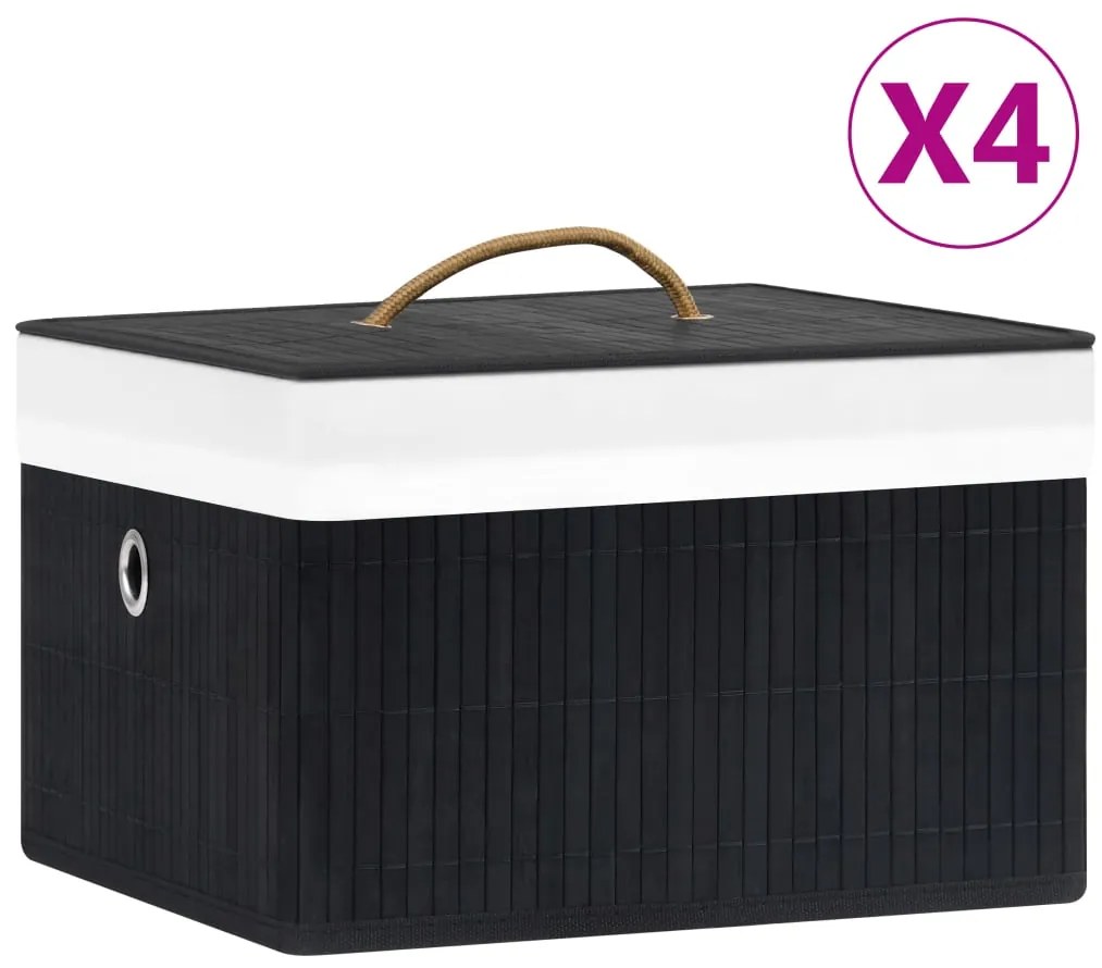 Bambusové úložné boxy 4 ks černé 320769
