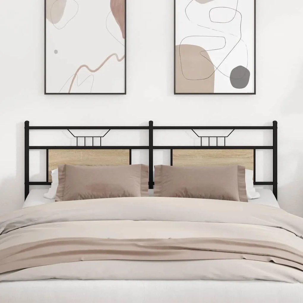 Čelo postele hnědý dub 137 cm Dřevo a ocel