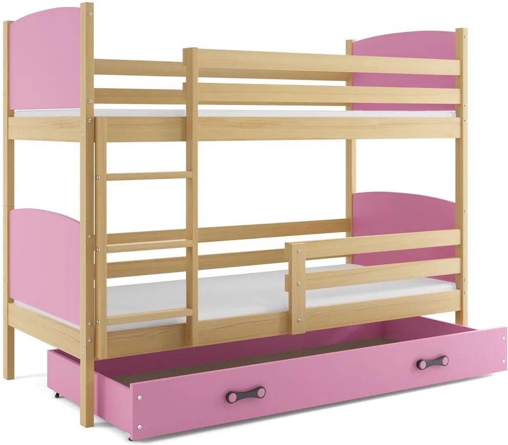 b2b1 BMS-group Patrová postel TAMI 80x190 cm, borovice/růžová Pěnová matrace