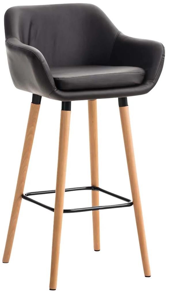 Barová židle Grant ~ koženka, dřevěné nohy natura - Hnědá