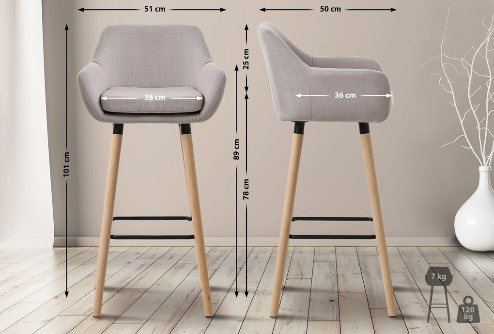 Sada 2 barových židlí Grant látka – taupe