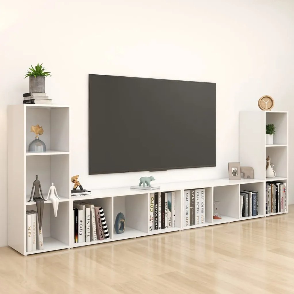TV skříňky 4 ks bílé 107 x 35 x 37 cm dřevotříska 3080033