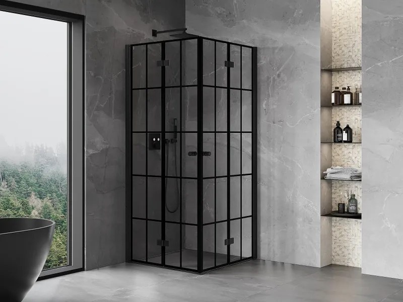 Mexen Mist-F Duo, skládací sprchový kout 70 x 70 cm, čiré sklo-černá mřížka, 8A6-070L-070P-70-77