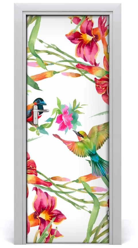 Samolepící fototapeta na dveře Ptáci a květiny 95x205 cm