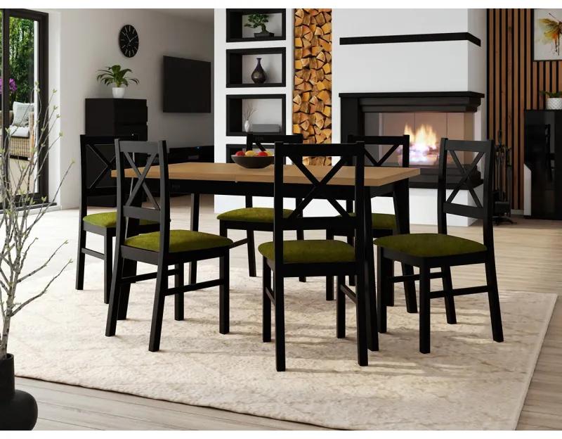 Stůl se 6 židlemi - AL43, Barva dřeva: dub grandson - L, Potah: Zetta 297, Barvy nožiček: černá