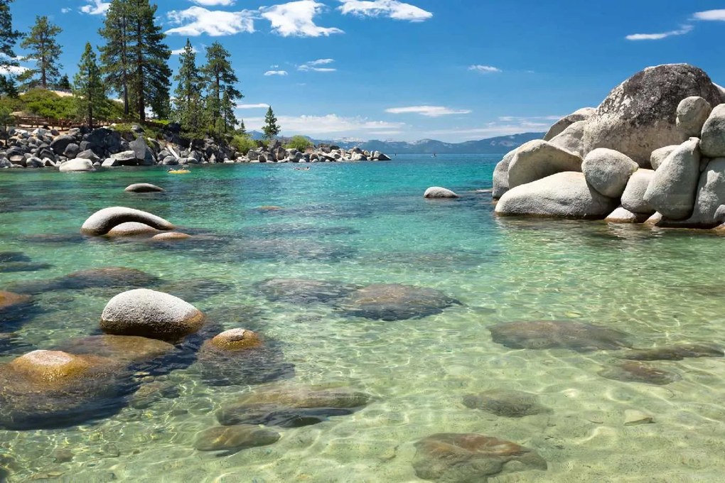 DIMEX | Samolepicí vliesová fototapeta na zeď Jezero Tahoe MA-5-3061 | 375 x 250 cm | zelená, modrá, bílá