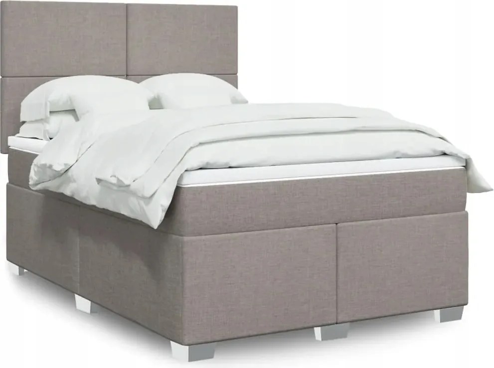 Box Spring Postel S Matrací Textil Taupe Hladký design 140 x 190 cm
