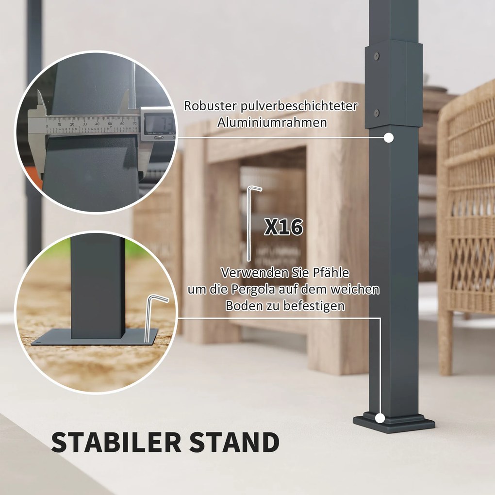 Pergolový altán cca 3,5x3 m Hliník Stabilní zimní ochrana proti slunci s nastavitelnou posuvnou střechou Šedá barva