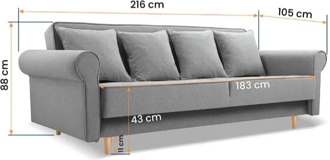 IDZ Rozkládací pohovka KRYSTYNA, 216 cm Barva látky: Světle šedá (Norn 07)