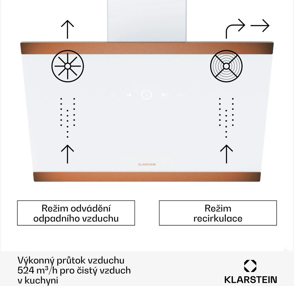 Klarstein FlashLine 60 digestoř, A++, 524 m³/h, 3 úrovně, dotyková, tichá, LED, odsávání/recirkulace, 100 W
