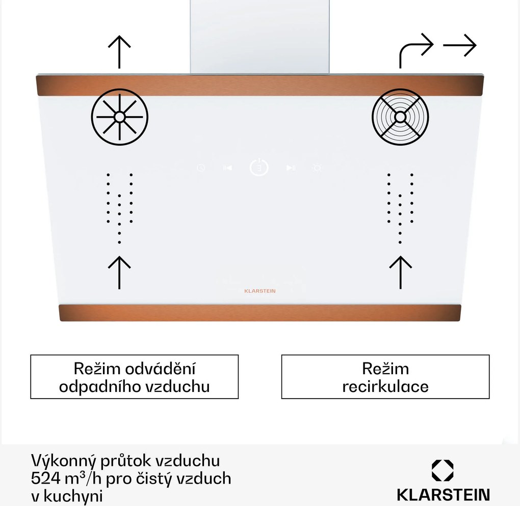 Klarstein FlashLine 60 digestoř, A++, 578 m³/h, 3 úrovně, dotyková, tichá, LED, odsávání/recirkulace, 100 W