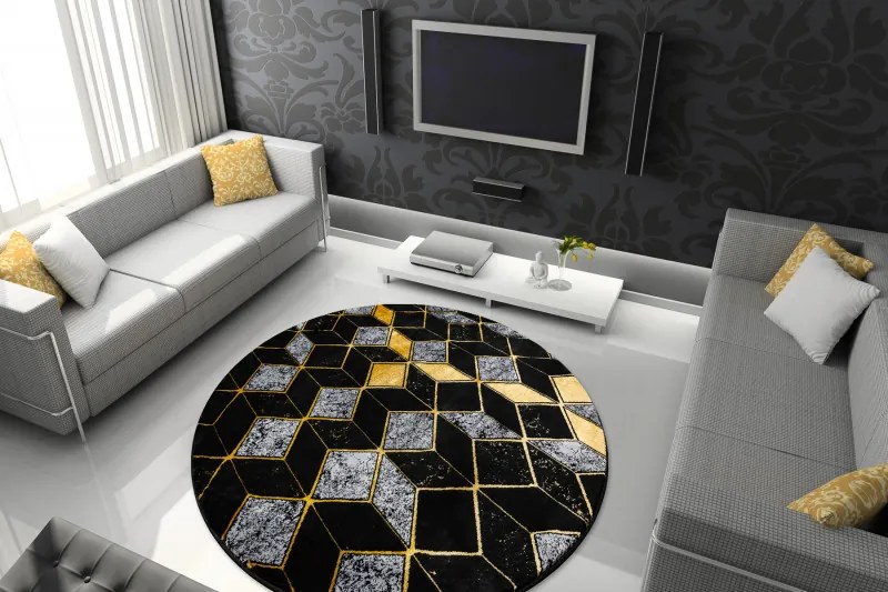 Dywany Łuszczów Kusový koberec Gloss 400B 86 3D geometric black/gold kruh - 120x120 (průměr) kruh cm