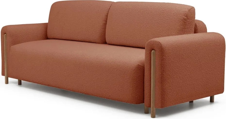 Rozkládací/s úložným prostorem pohovka z textilie bouclé v terakotové barvě 244 cm Arcadova – ELTAP