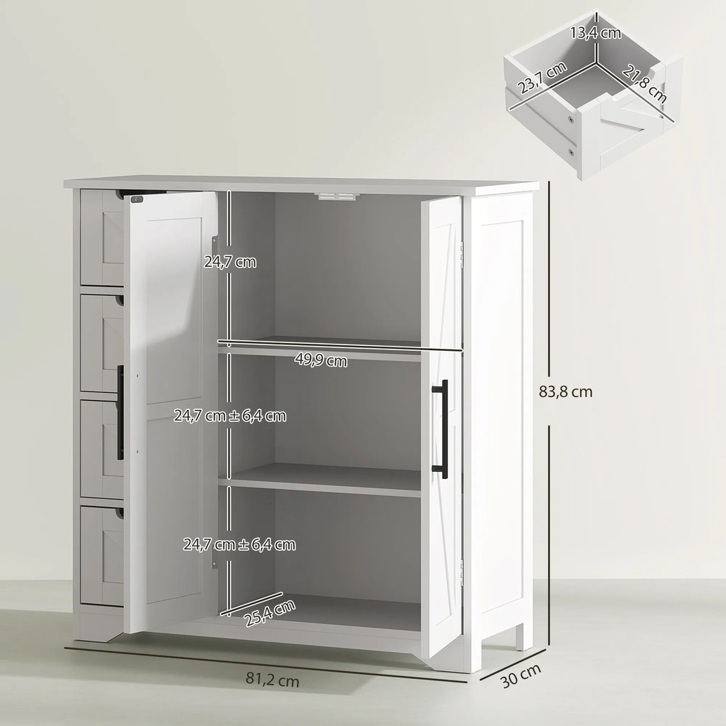 HOMCOM koupelnový nábytek, úložný nábytek, se 4 zásuvkami, 1 skříňkou, pro malé prostory, 81,2 x 30 x 83,8 cm, bílá
