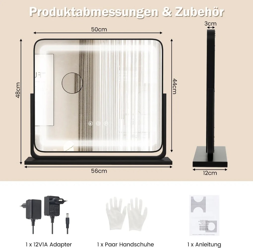 Costway Stolek LED podsvícené zrcadlo Make-up Mirror se světly – 56 × 12 × 48 cm