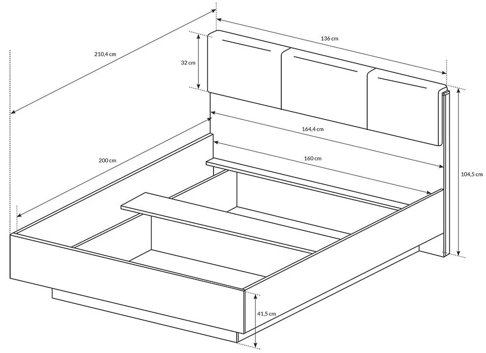 ARCO | postel dvoulůžko 160 | 160x200 cm | bílá mat/lesk/dub grandson