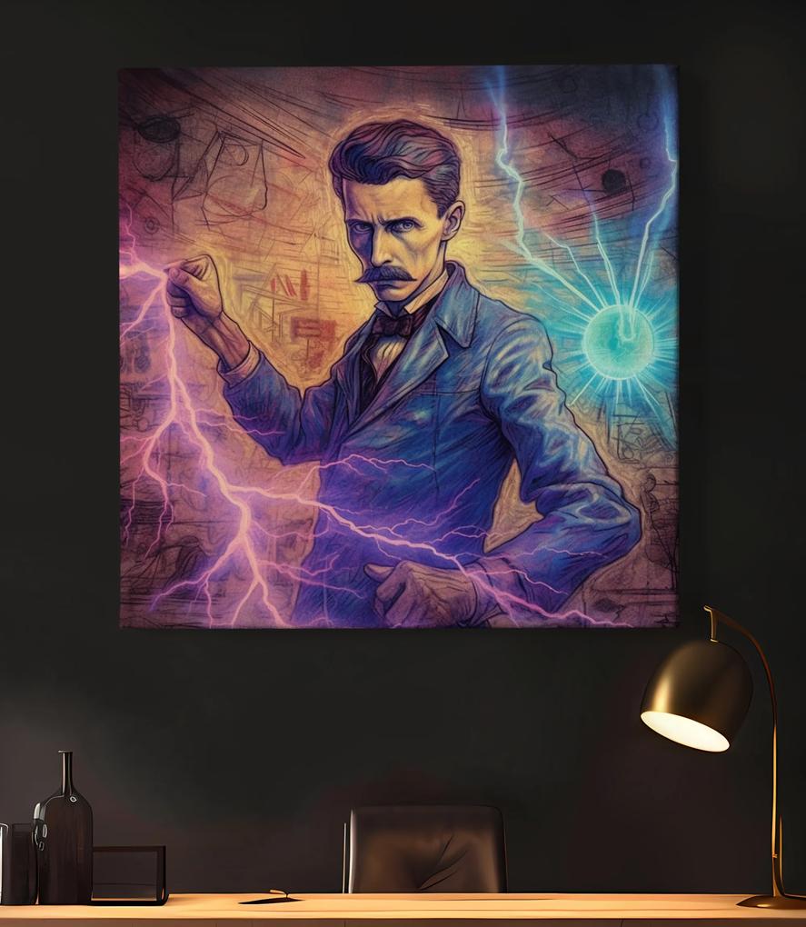Obraz na plátně - Nikola Tesla pán blesků FeelHappy.cz Velikost obrazu: 60 x 60 cm