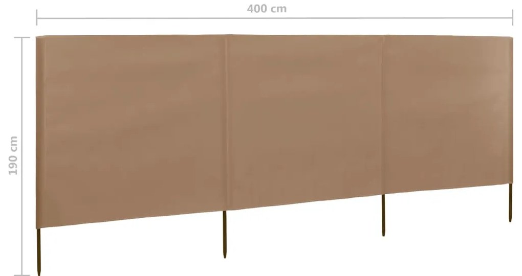 vidaXL Marketos 3dílná zástěna proti větru látková 400 x 160 cm taupe