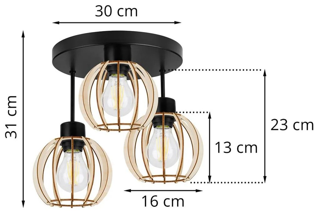 Stropní svítidlo Timber 8, 3x dřevěné stínítko, or