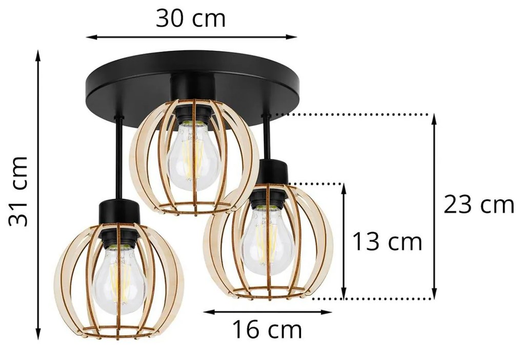 Stropní svítidlo TIMBER 8, 3x dřevěné stínítko, OR