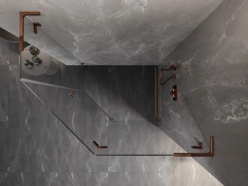 Mexen Lunar, L pravý výklopný pětiúhelníkový sprchový kout 100 x 90 cm, 8mm čiré sklo, profil růžové zlato, 831L-100P-090L-60-00-P
