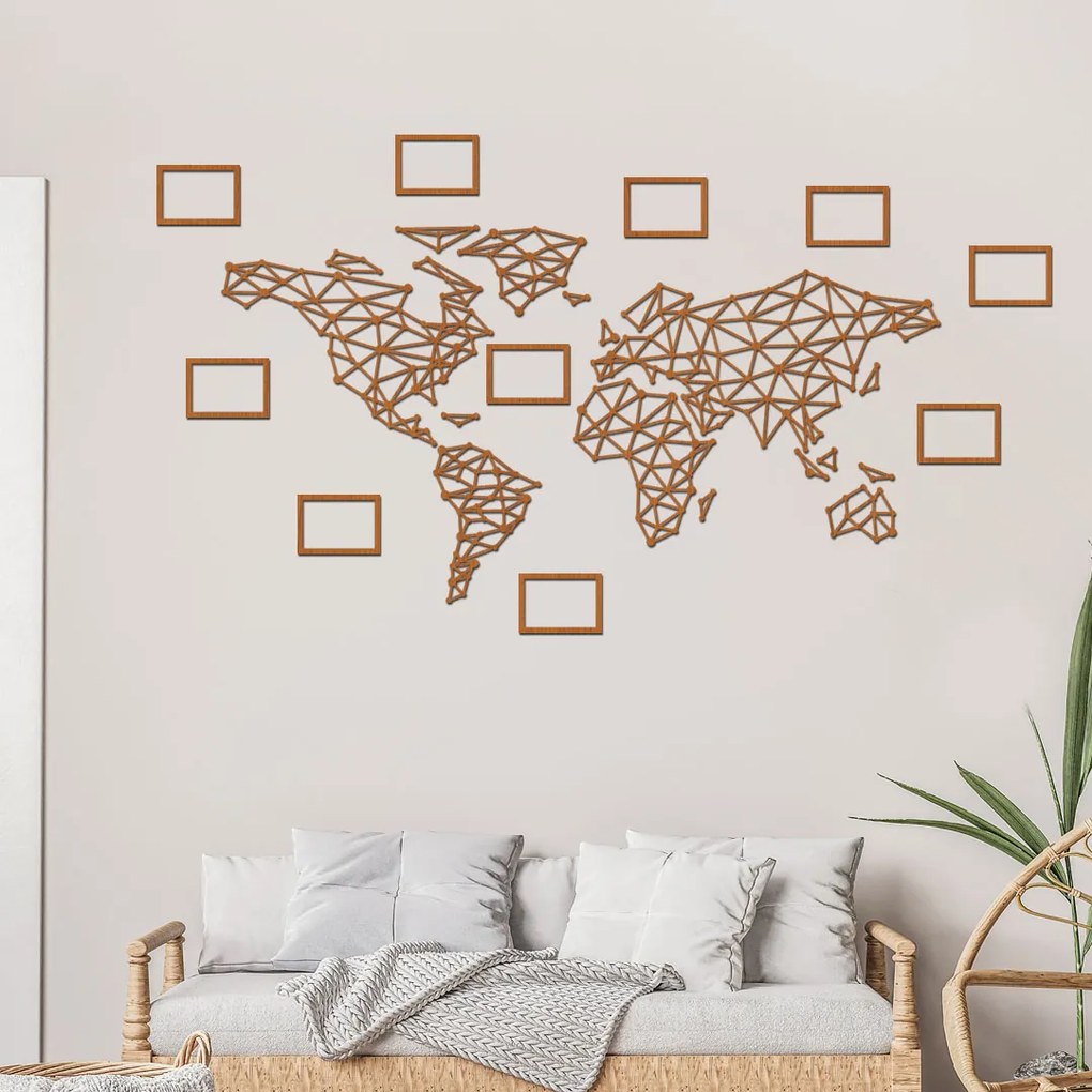 dřevo života Fotorámeček mapa světa Barevný vzor: Javor, Velikost map: 152x80