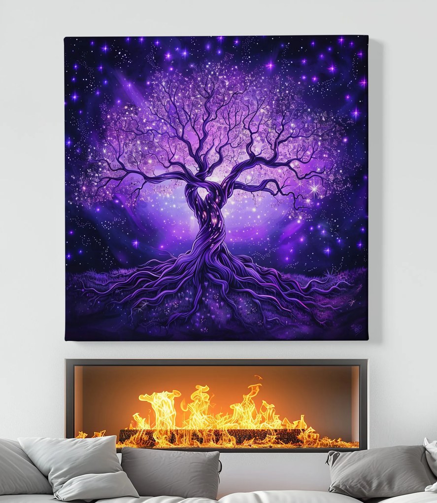 Obraz na plátně - Strom života Purpurová aura FeelHappy.cz Velikost obrazu (šířka x výška): 40 x 40 cm
