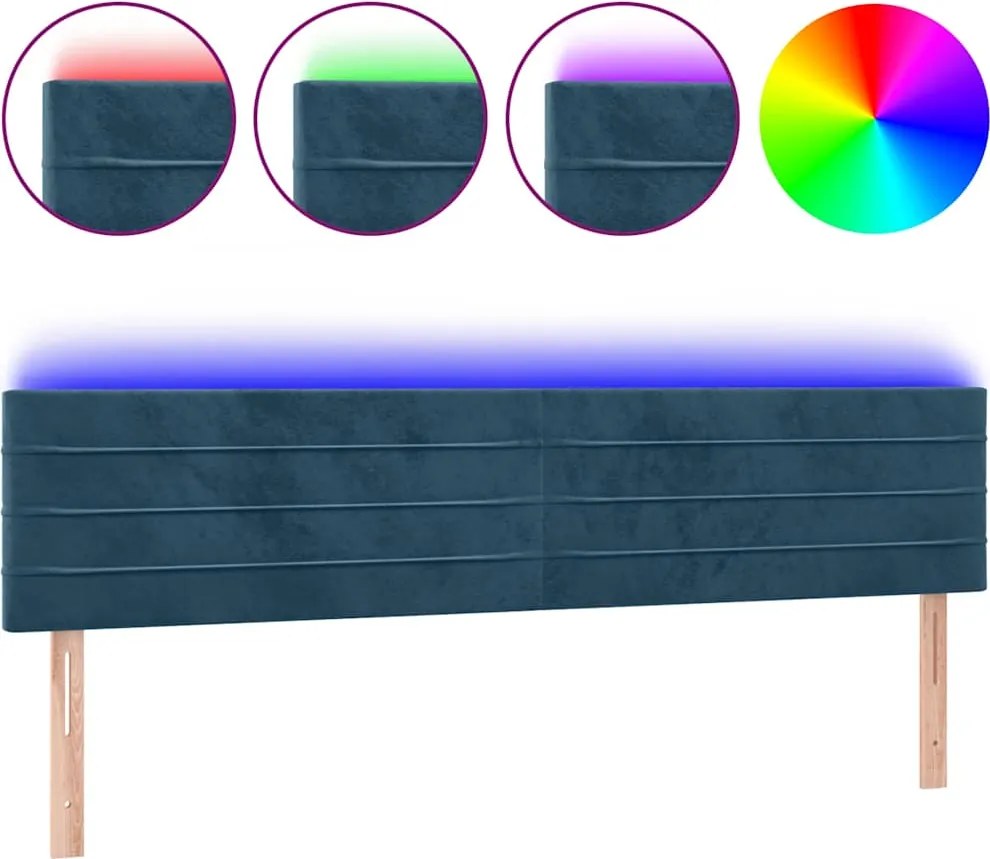 Čelo postele s LED tmavě modré 200x5x78/88 cm samet 3121822