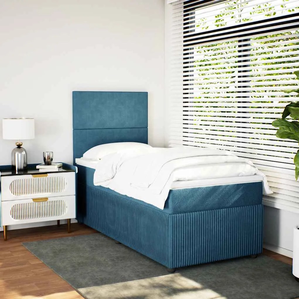 Box spring postel s matrací modrá 90 x 190 cm samet 3294512