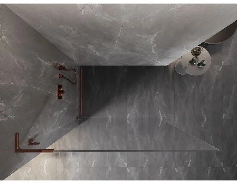 Mexen, Mexen Lunar L sprchová stěna levá 80 x 200 cm, průhledná 8 mm, růžové zlato - 830L-080-000-60-00-L