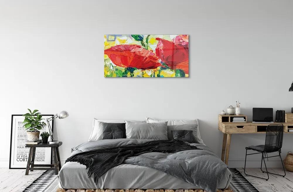 Obraz na skle červené květy 120x60 cm