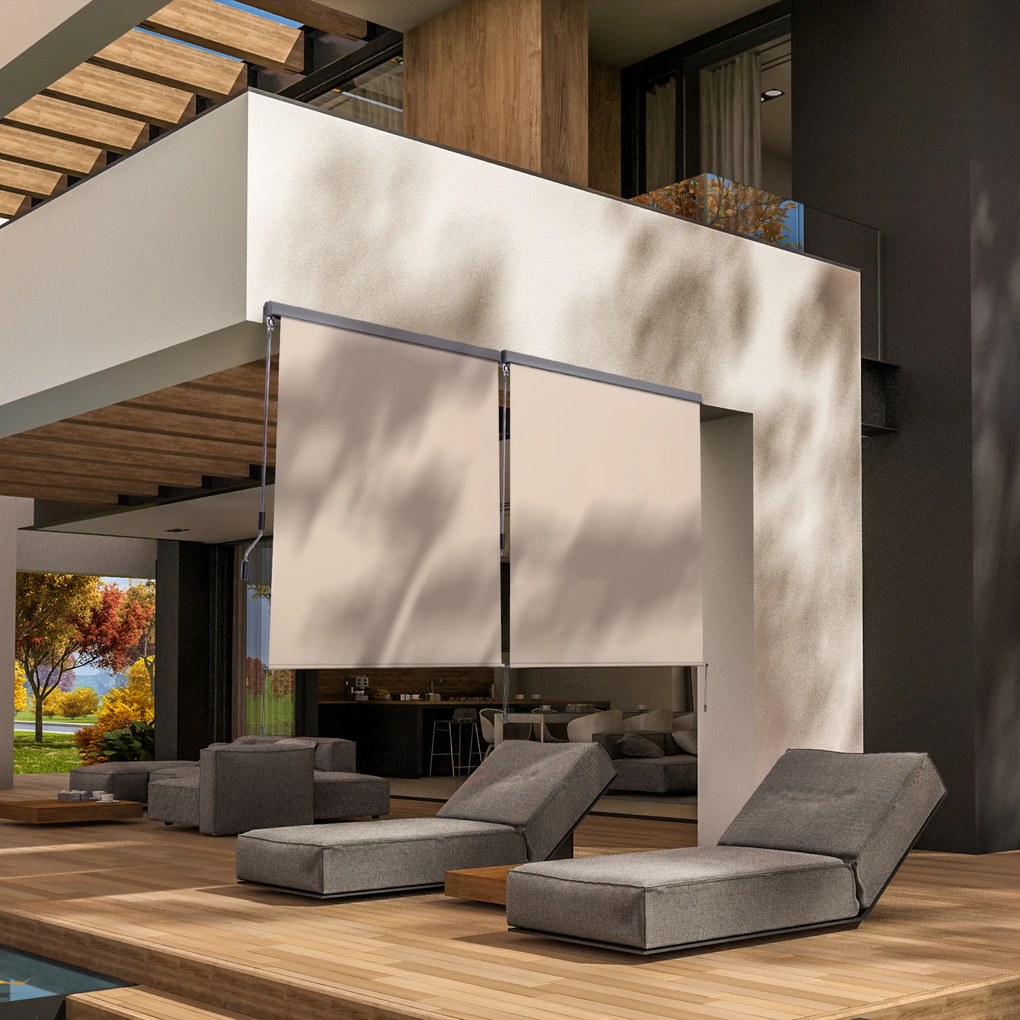 Outsunny Venkovní Rolovací Záclona 2,5 x 1,6 m Skladatelný Vertikální Sluneční Stín s Kličkou, Hliník a Polyester 280 g/m² UV50+ Ochrana pro Balkon, …