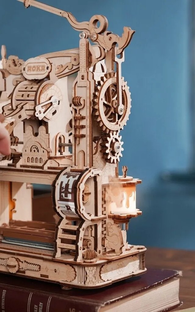Hračka Robotime 3D dřevěné mechanické puzzle Tiskařský lis